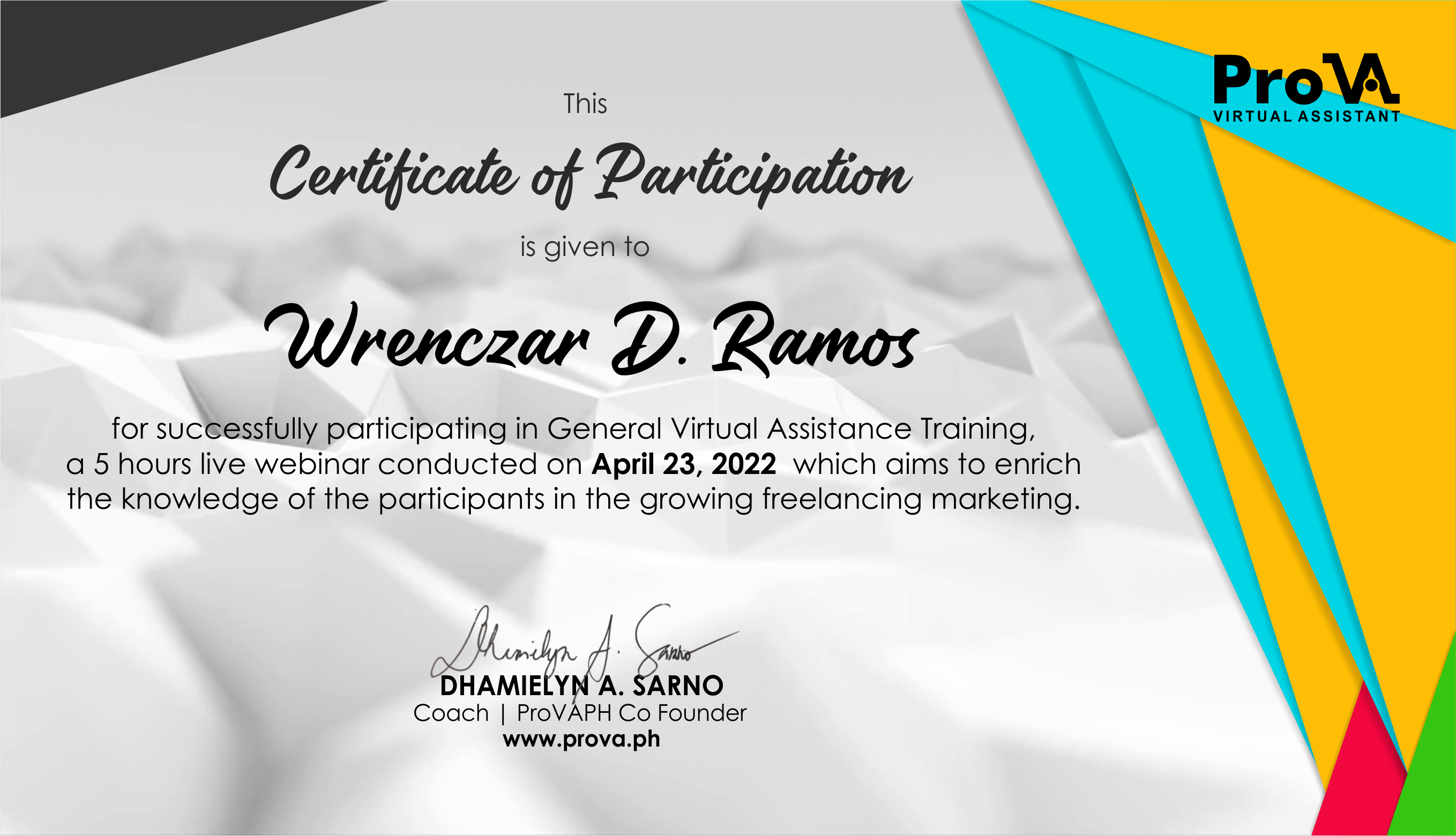 Wrenczar D. Ramos // Virtual Assistant - Myprofile