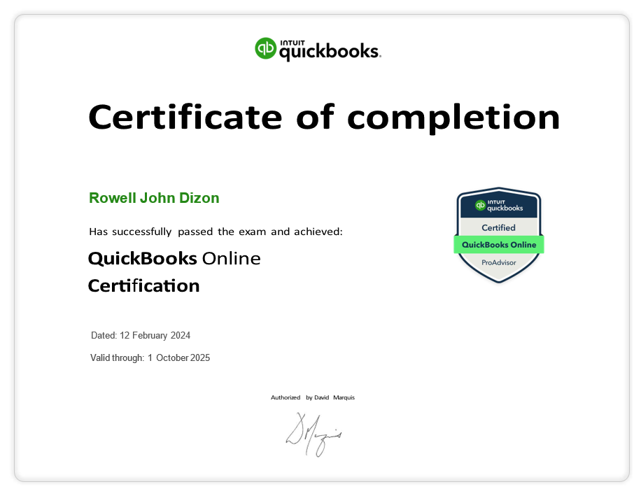 Rowell John L. Dizon // QuickBooks Expert - Myprofile