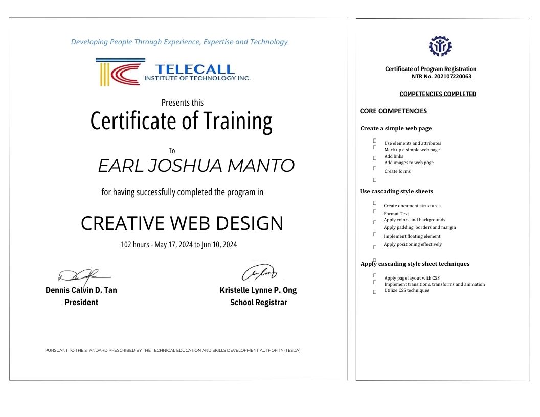 Earl Joshua Manto // Virtual Assistant - Myprofile